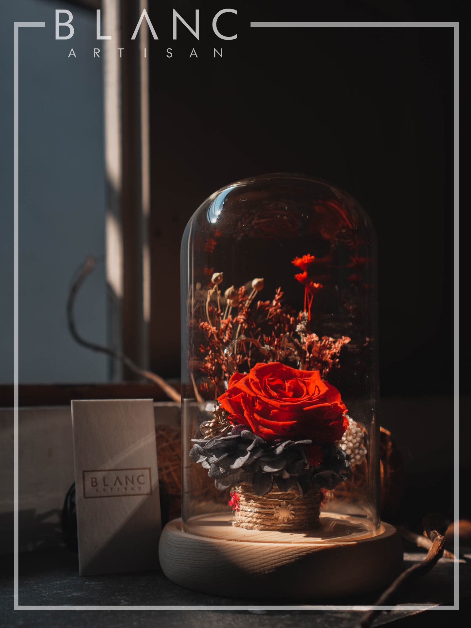 Preserved Red Rose In Dome With LED Light | Singapore