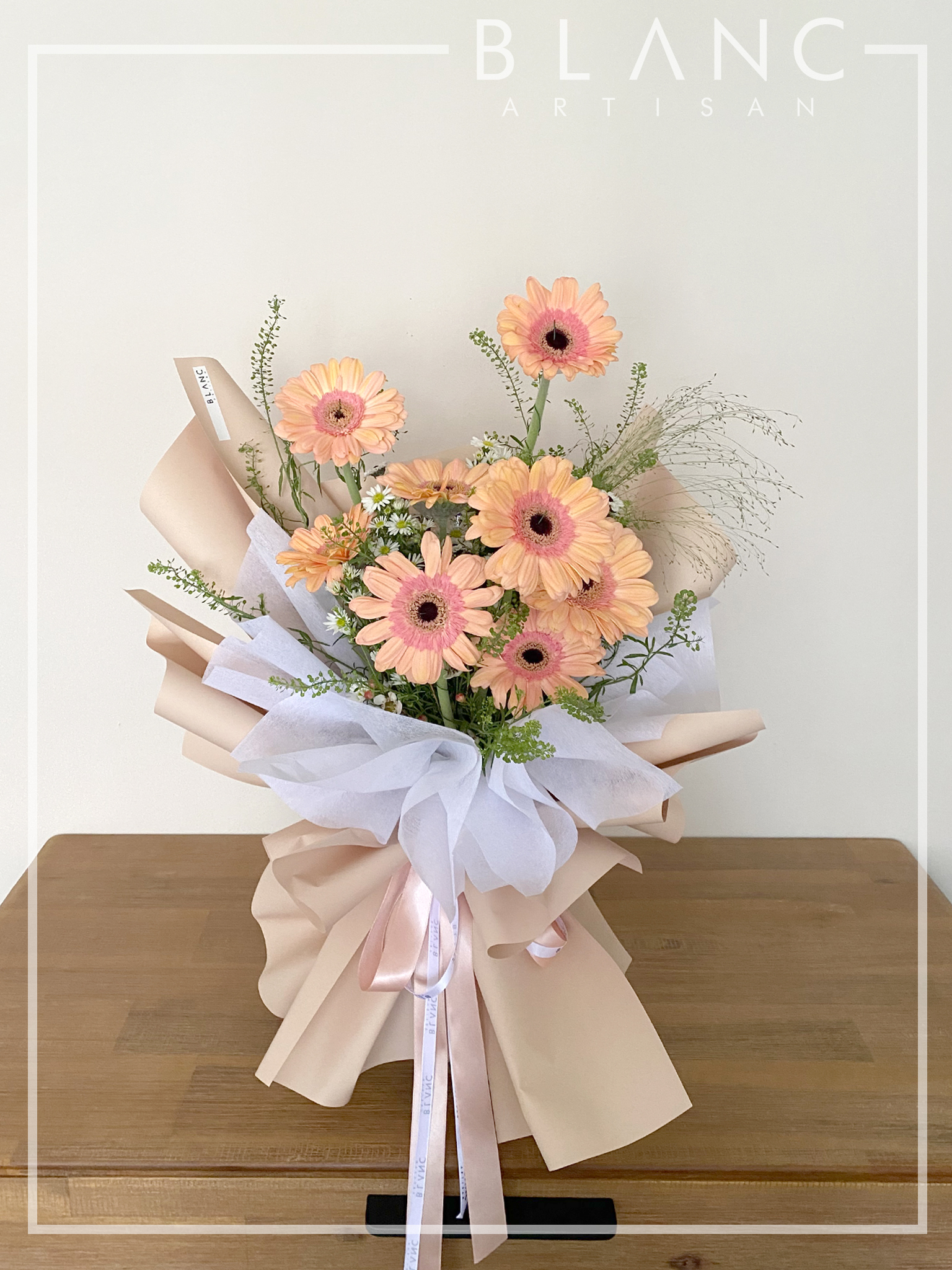Peach Gerbera Bouquet Delivery - Singapore 24 hours Online Flower